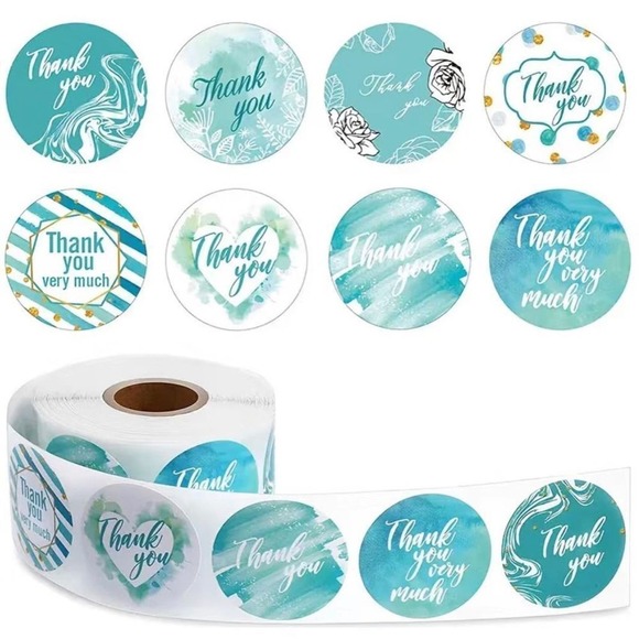 No Brand | Office | 50 Piecesroll Blue Freshpattern Thankyou Stickers ...